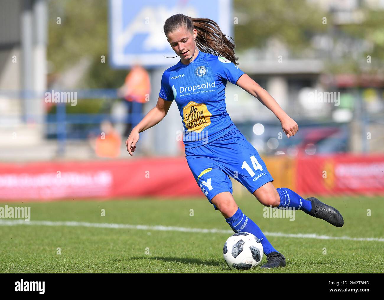 Gent's Shari Van Belle pictured in action during a soccer game between ...