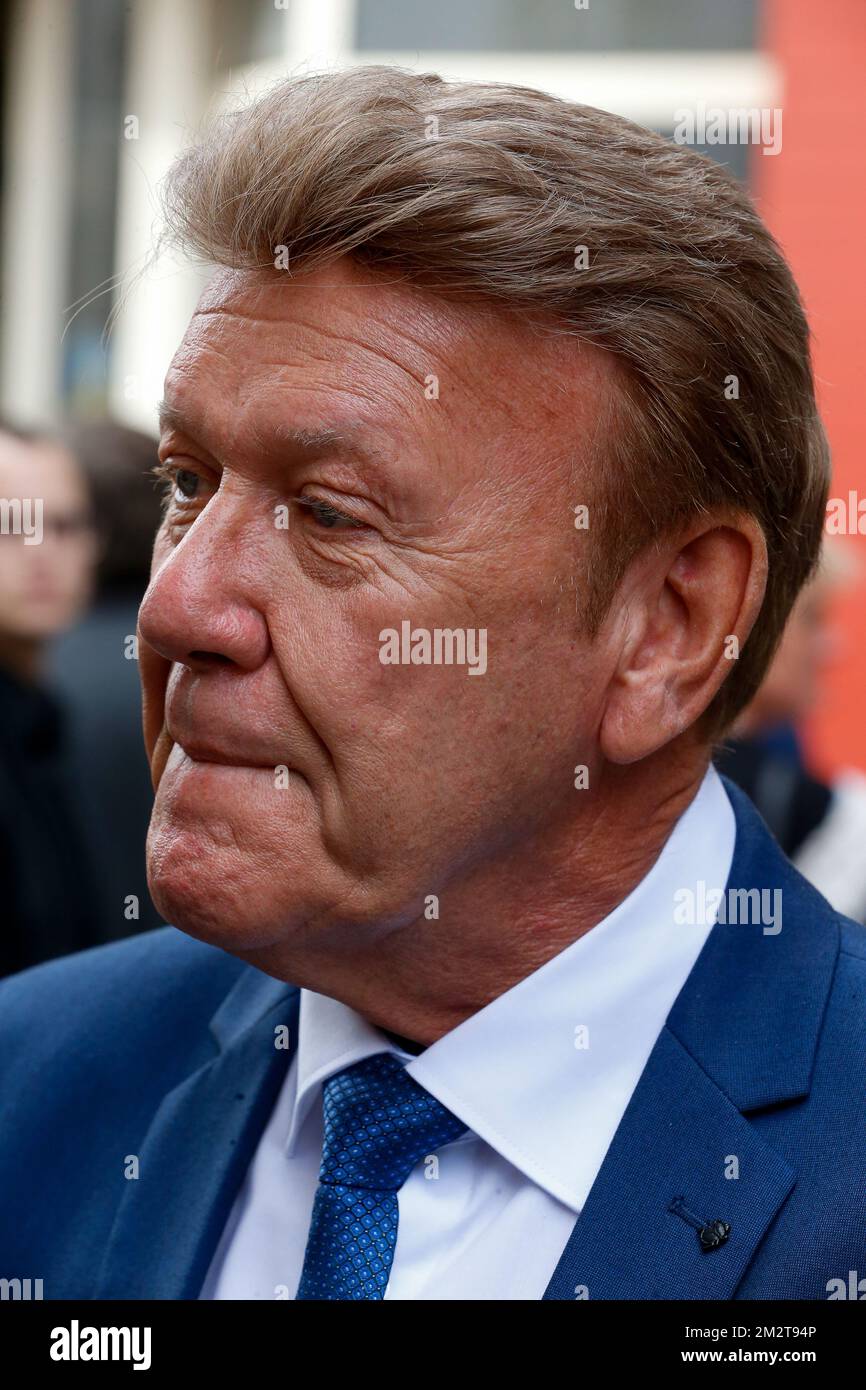 Singer Danny Fabry and pictured during the funeral ceremony of Belgian ...