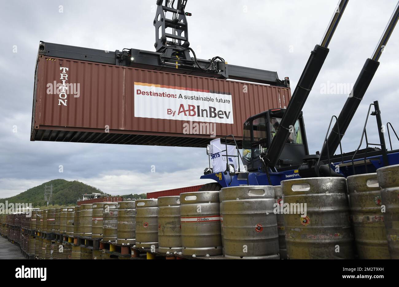 Illustration picture shows a container during the presentation of the ...