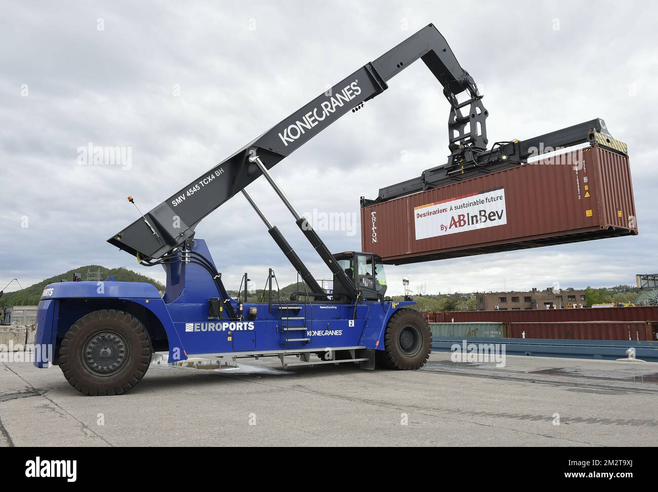 Illustration picture shows a container during the presentation of the ...