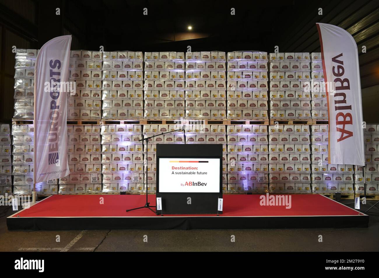 Illustration picture shows AB InBev during the presentation of the ...