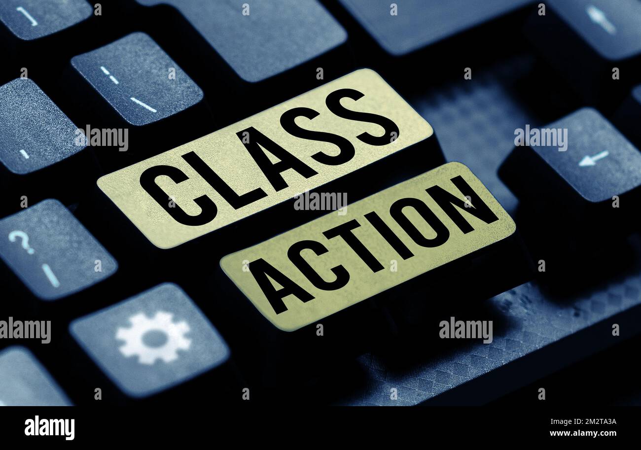 Sign displaying Class Action. Business idea lawsuit filed by small ...