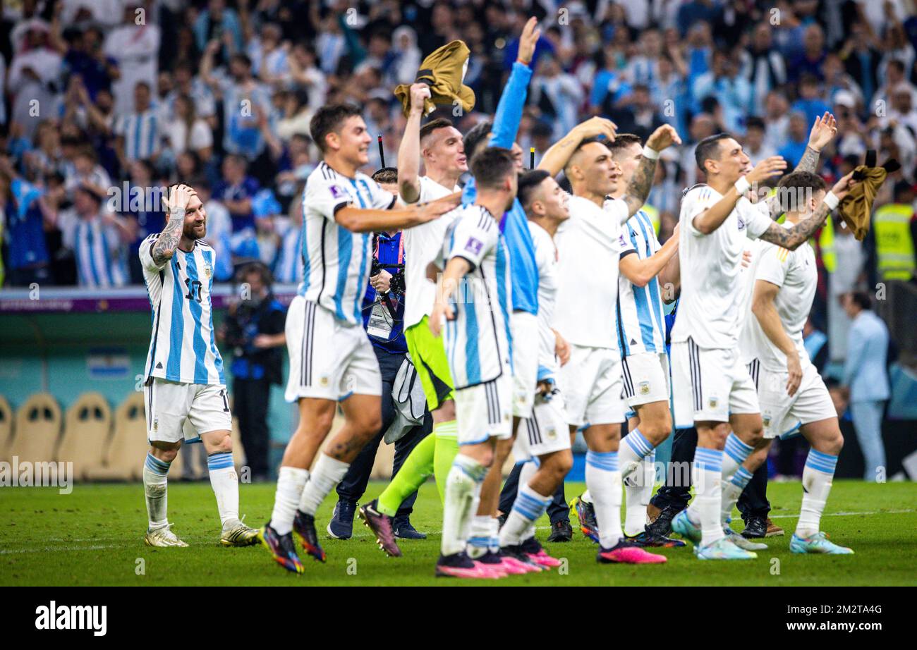 Doha, Qatar. 13th Dec, 2022. Lionel Messi (Arg) holds his own during ...
