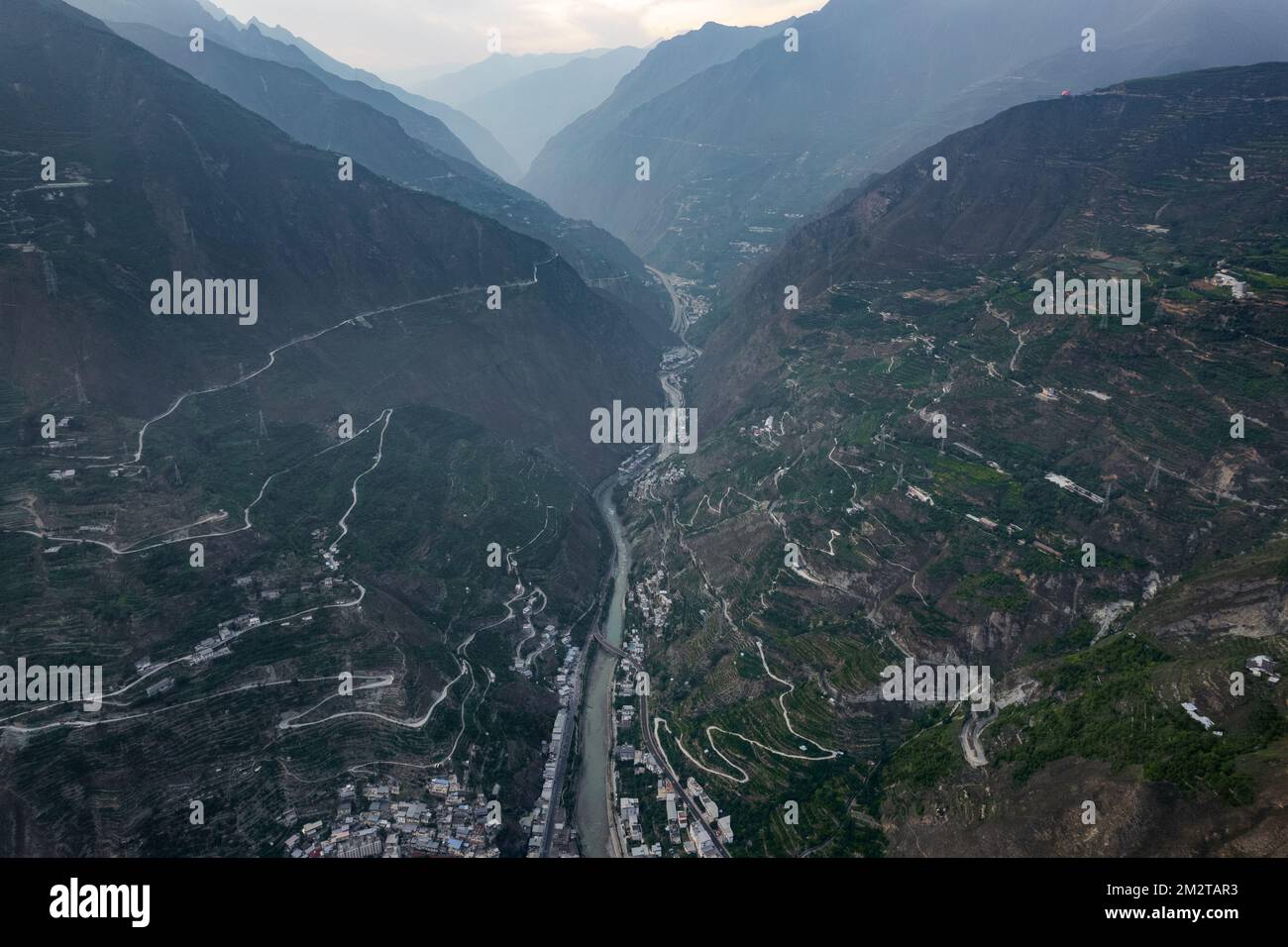 An aerial view of Wenchuan County, Aba Prefecture, Sichuan Province and ...