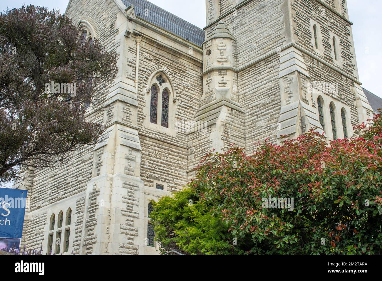 A close-up of the St Luke's Anglican Church an oamaru stone structure ...