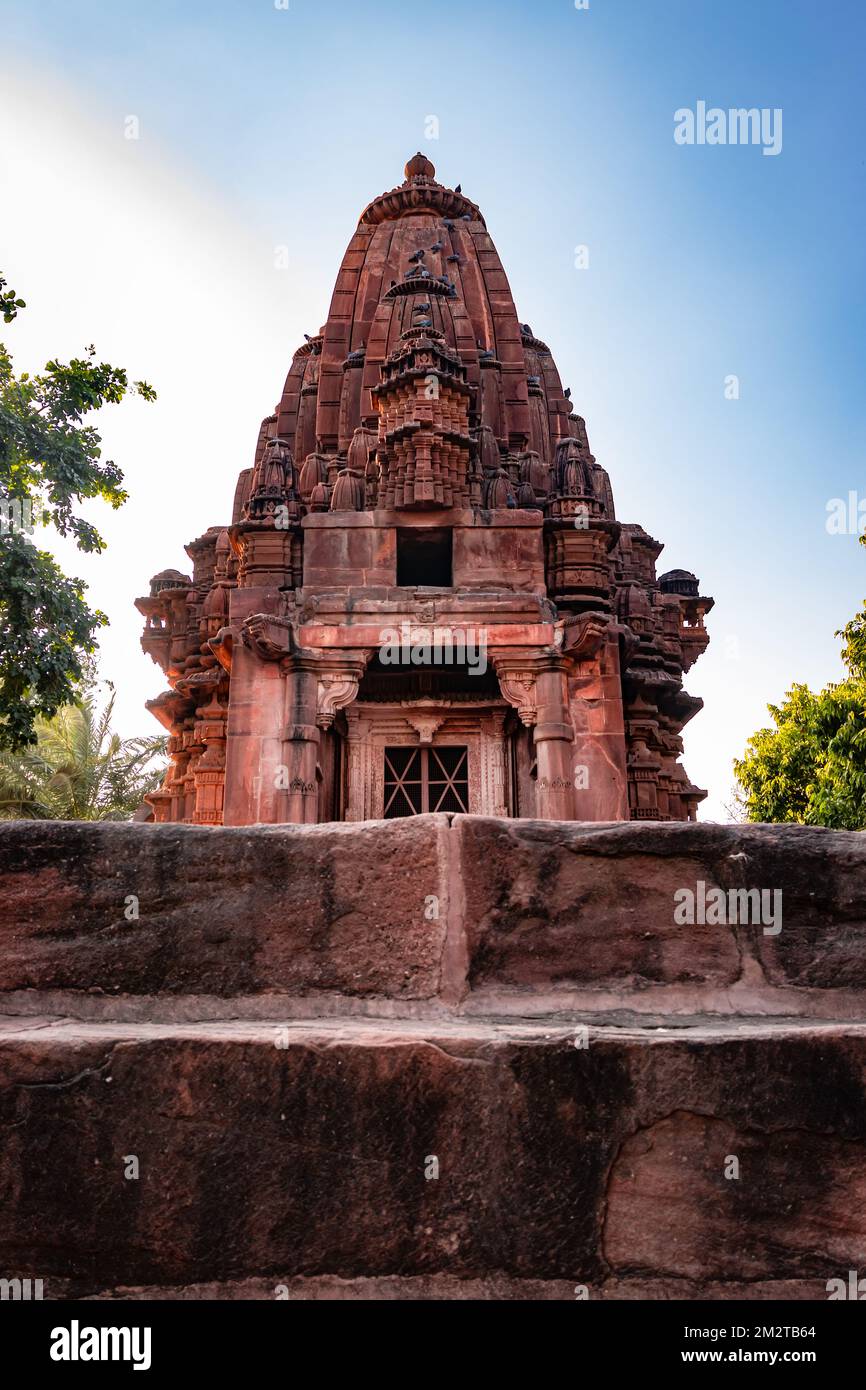ancient hindu temple architecture with bright sky from unique angle at ...