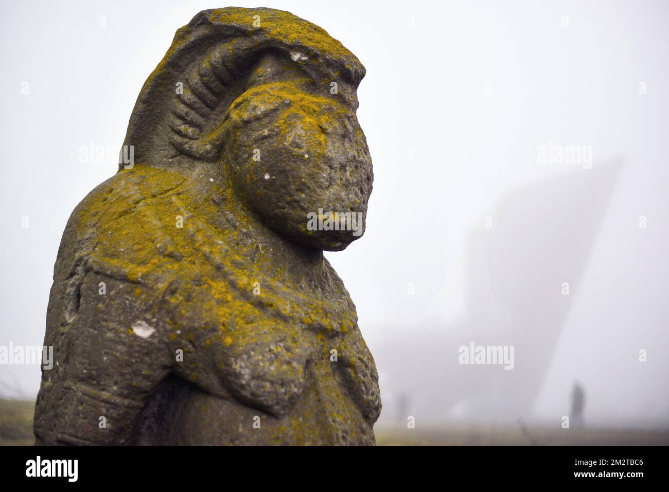 KHARKIV REGION, UKRAINE - DECEMBER 13, 2022 - A statue of a Polovtsian ...