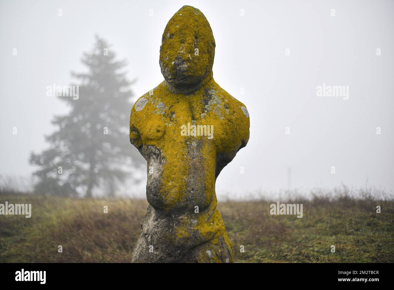 KHARKIV REGION, UKRAINE - DECEMBER 13, 2022 - A statue of a Polovtsian ...