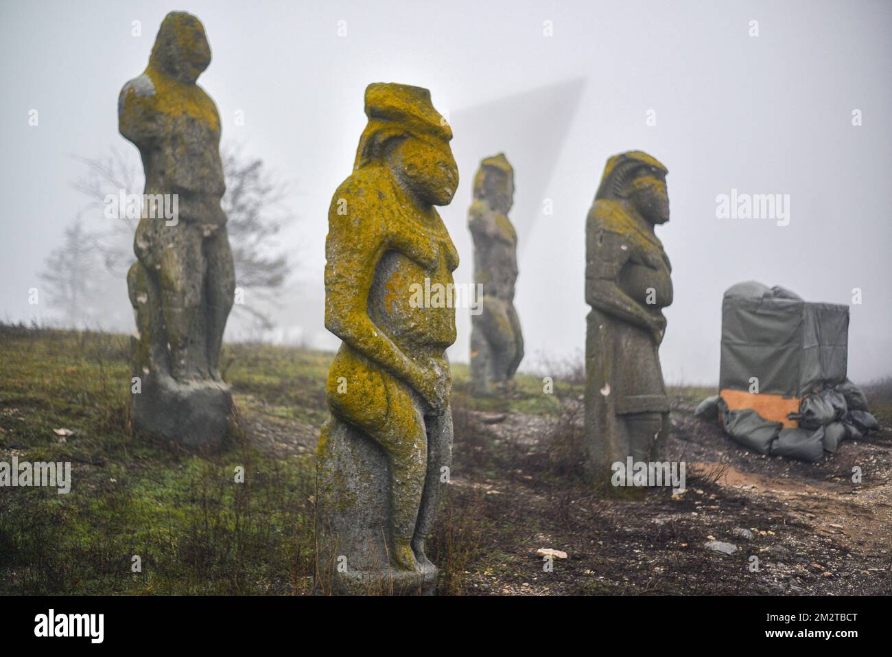 KHARKIV REGION, UKRAINE - DECEMBER 13, 2022 - Polovtsian stone women ...