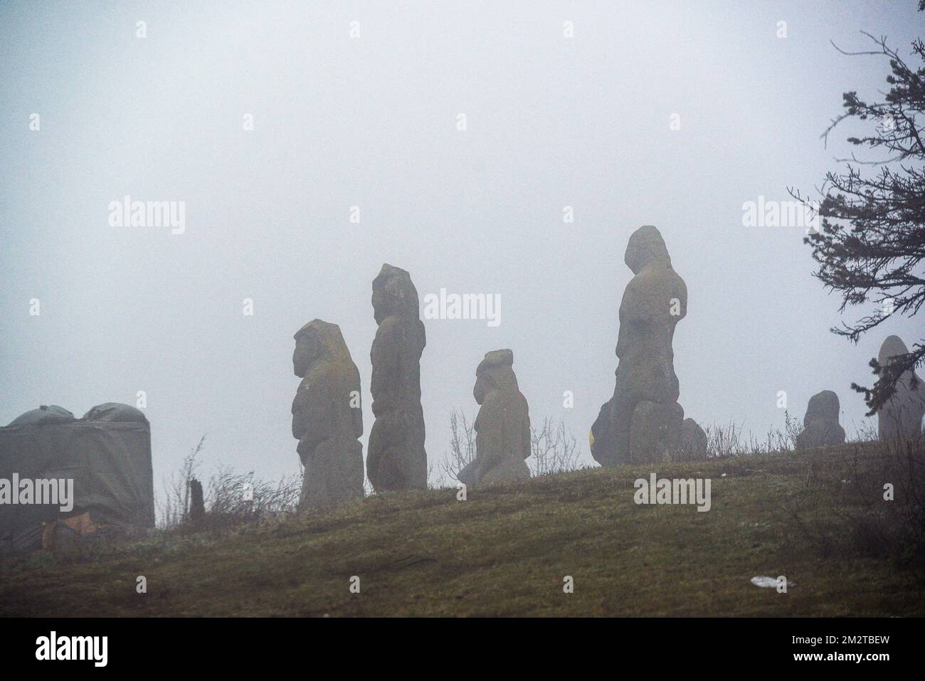 KHARKIV REGION, UKRAINE - DECEMBER 13, 2022 - Polovtsian stone women ...