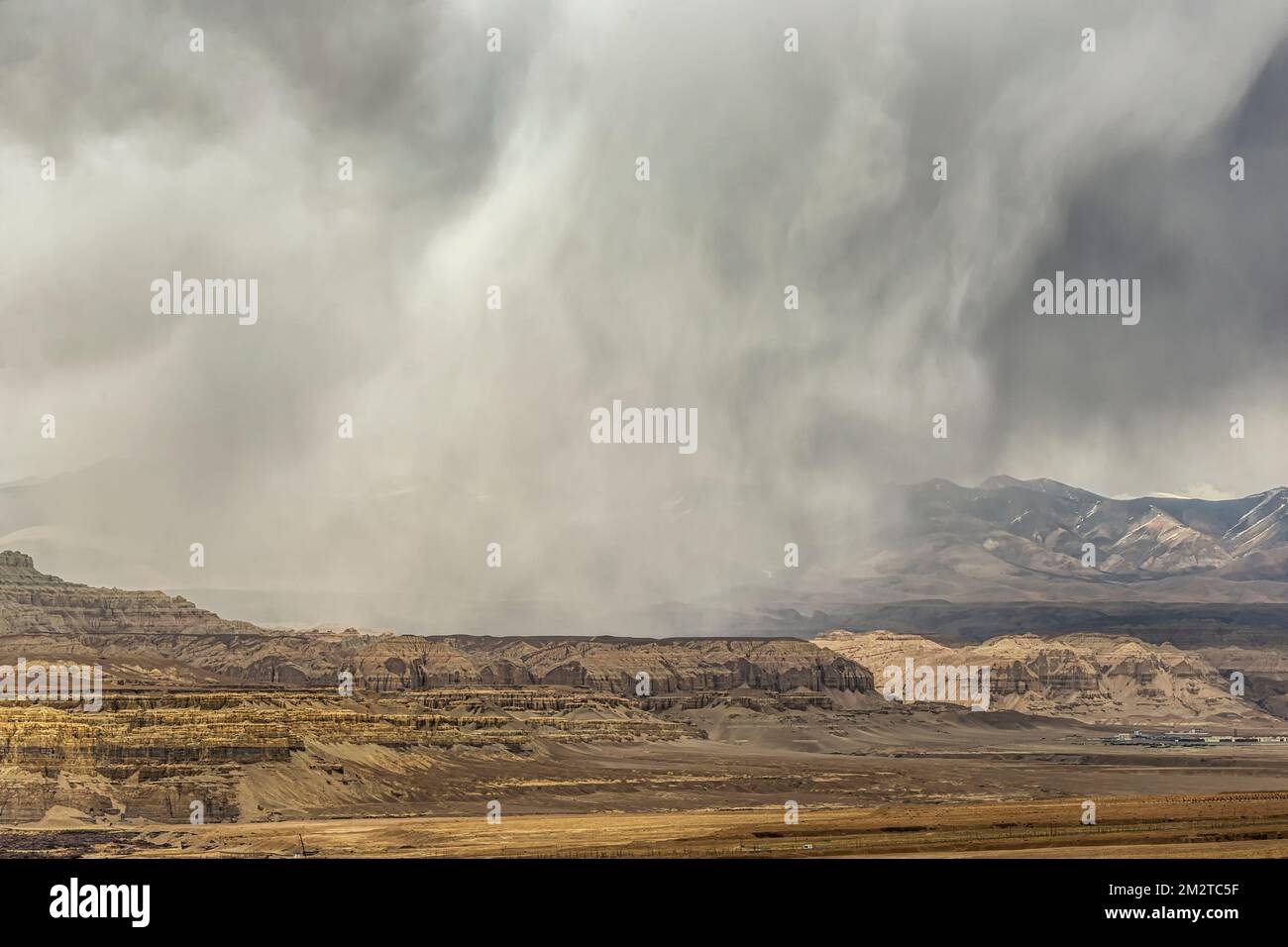 The view of cliffs during the sandstorm. Earth forest landform in Zanda ...