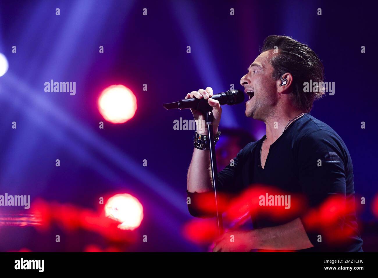 Singer David Hallyday performs on stage at the closing ceremony of the ...
