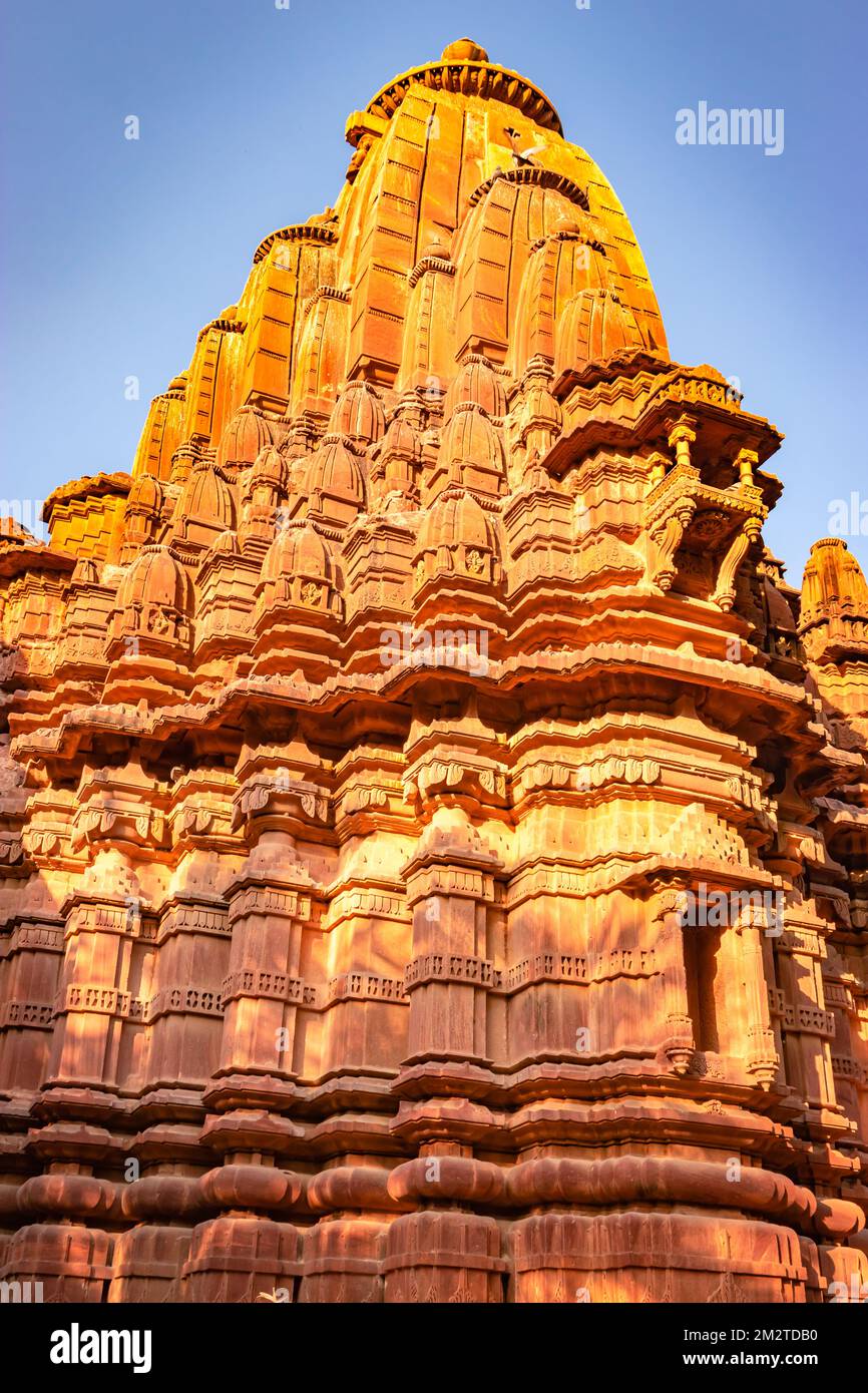 ancient hindu temple architecture with bright sky from unique angle at ...