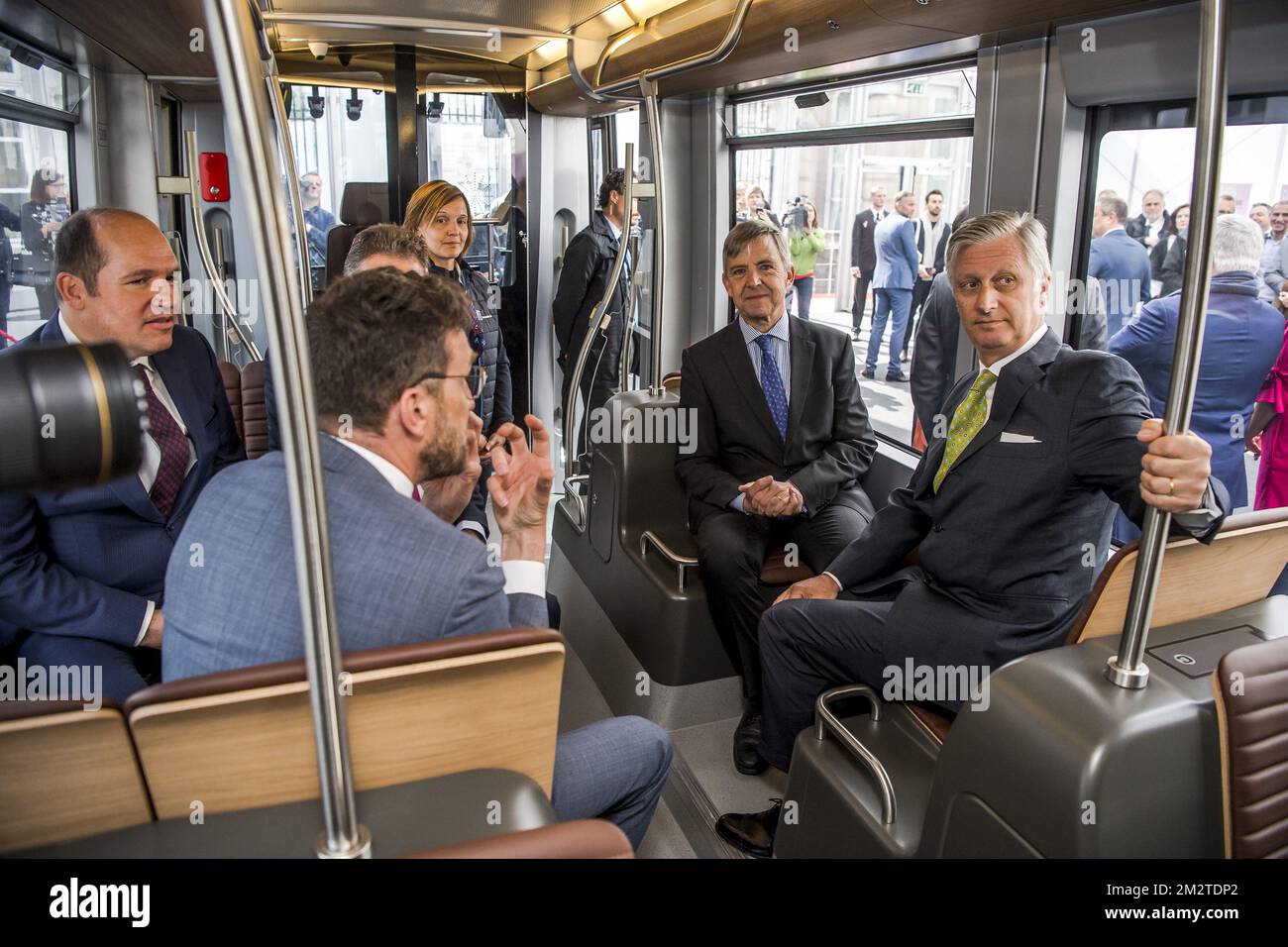 Brussels City mayor Philippe Close, MIVB-STIB CEO Brieuc de Meeus and ...