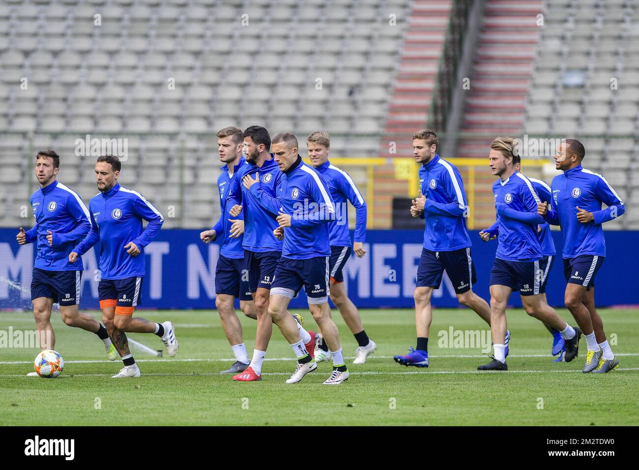 Gent's players pictured in action during a training of first league ...