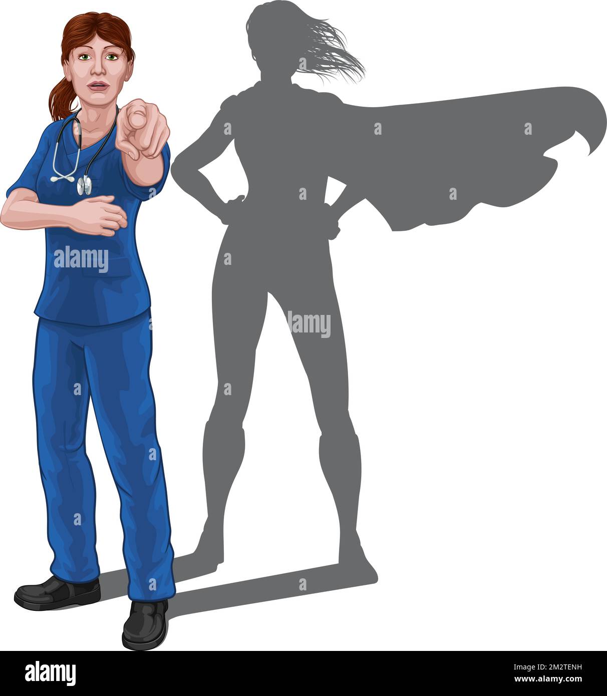 Nurse Doctor Woman Super Hero Shadow Pointing Stock Vector Image & Art ...