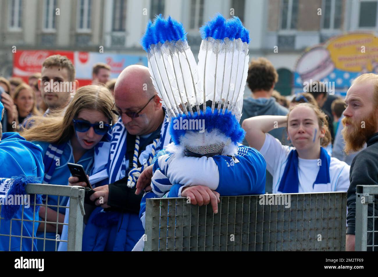 Gent's supporters pictured during the projection on a large screen of a ...