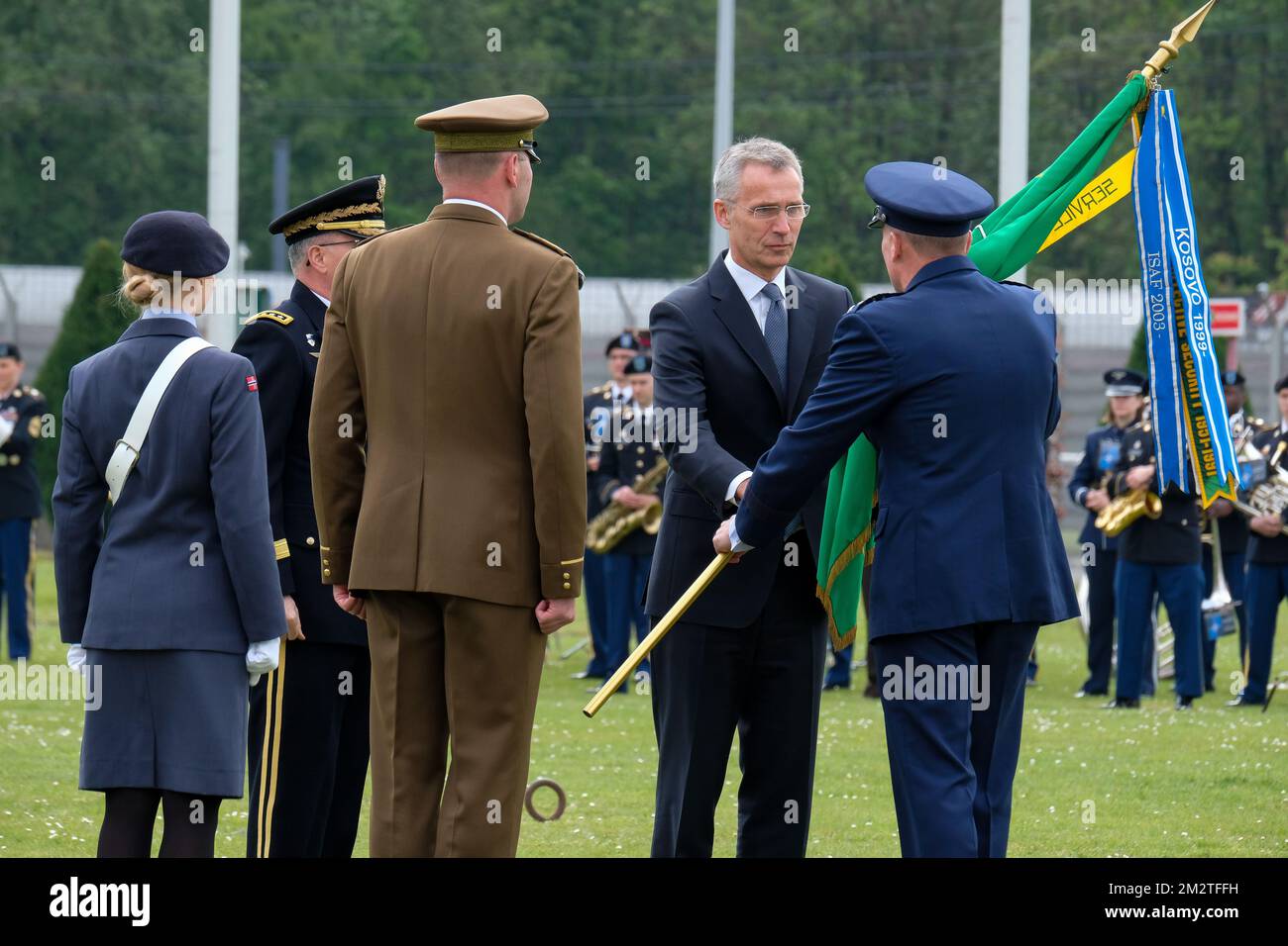 NATO Secretary General Jens Stoltenberg (C) pictured during a ceremony ...