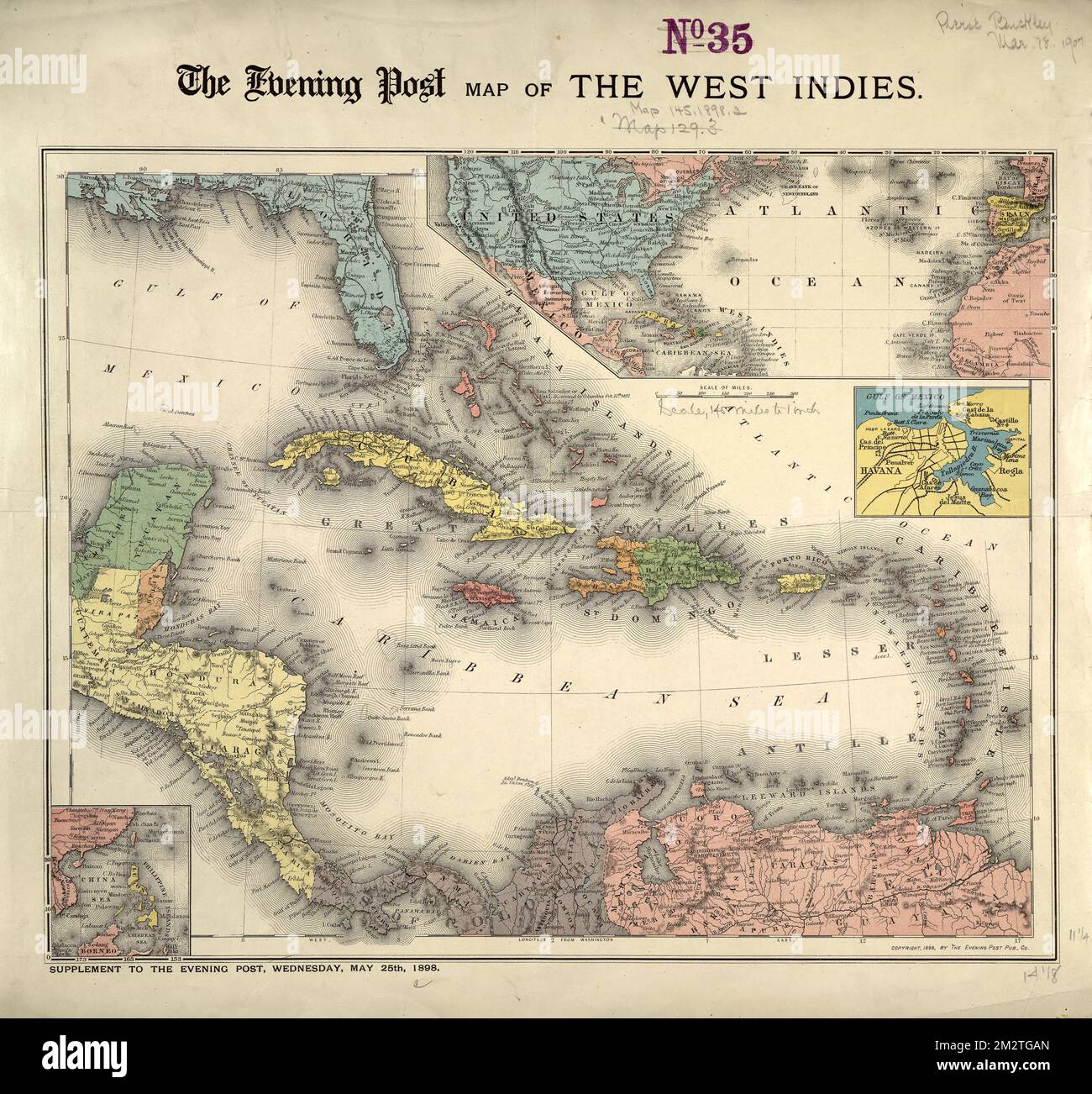 The Evening Post map of the West Indies , Spanish-American War, 1898 ...