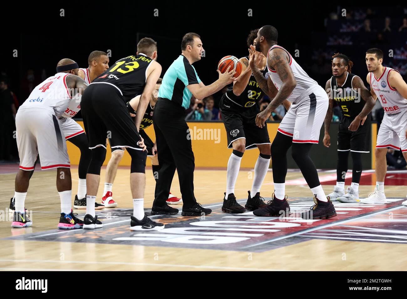 Illustration picture shows the start of a basketball match between ...