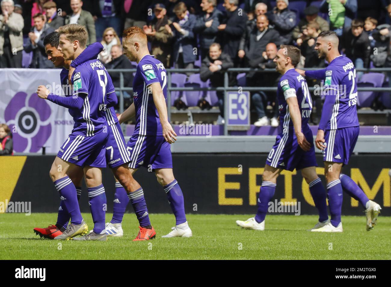 Anderlecht's Yari Verschaeren celebrates after scoring during a soccer ...