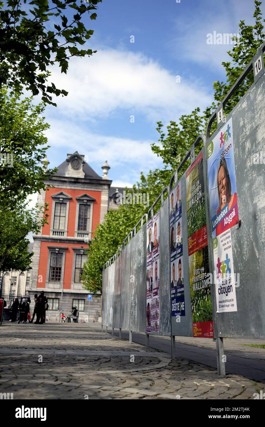 Illustration shows panels election posters in Liege, Monday 06 May 2019 ...