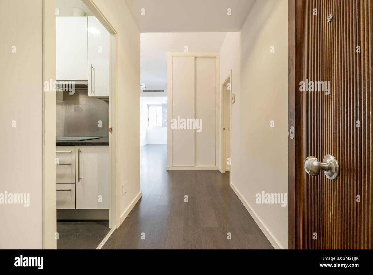 Entrance hall of a house with a solid wood door, access in the first ...