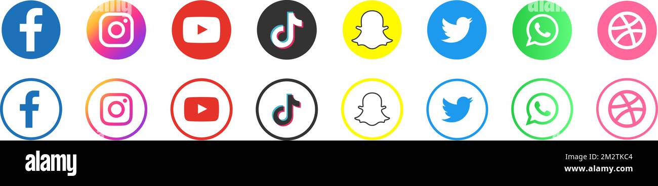 Social media icons or social network logos flat vector icon set ...