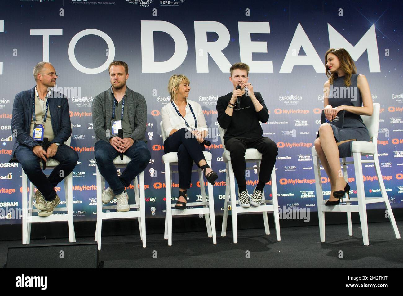 Belgian singer Eliot (2R) pictured during a press conference regarding ...
