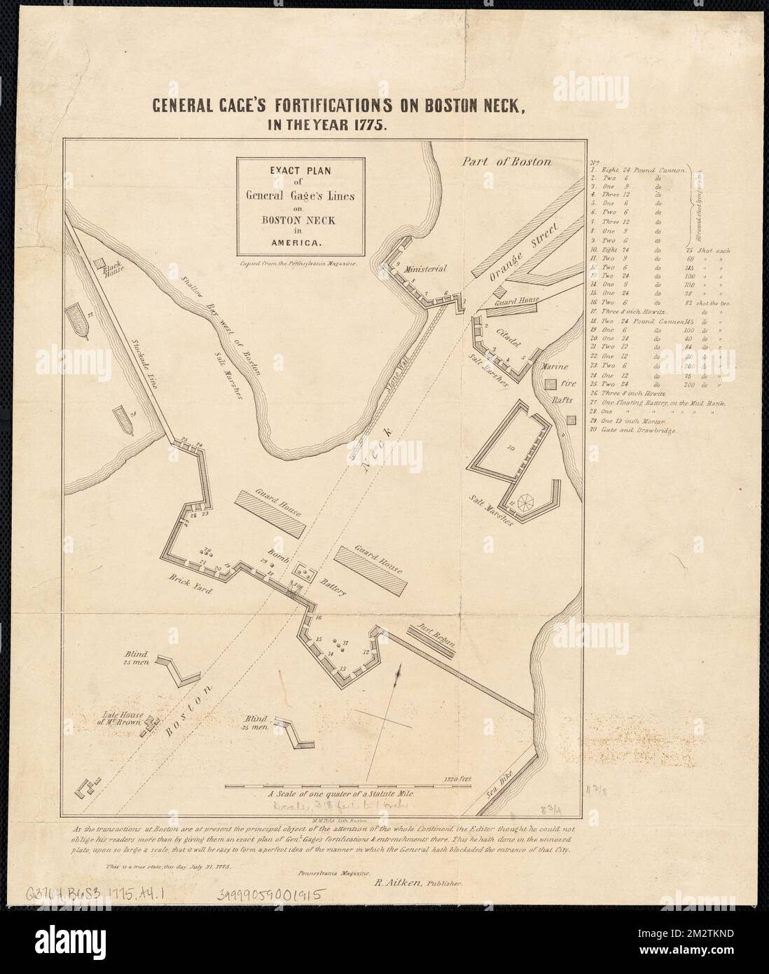 Exact plan of General Gage's lines on Boston Neck in America ...