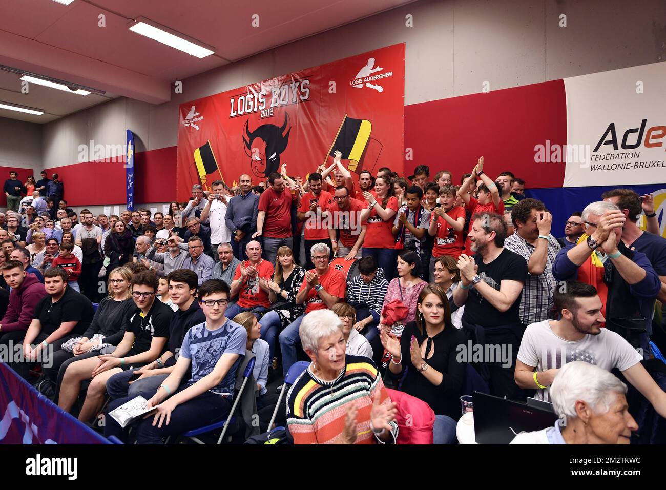 Fans attend the last table tennis match of Belgian Jean-Michel Saive ...