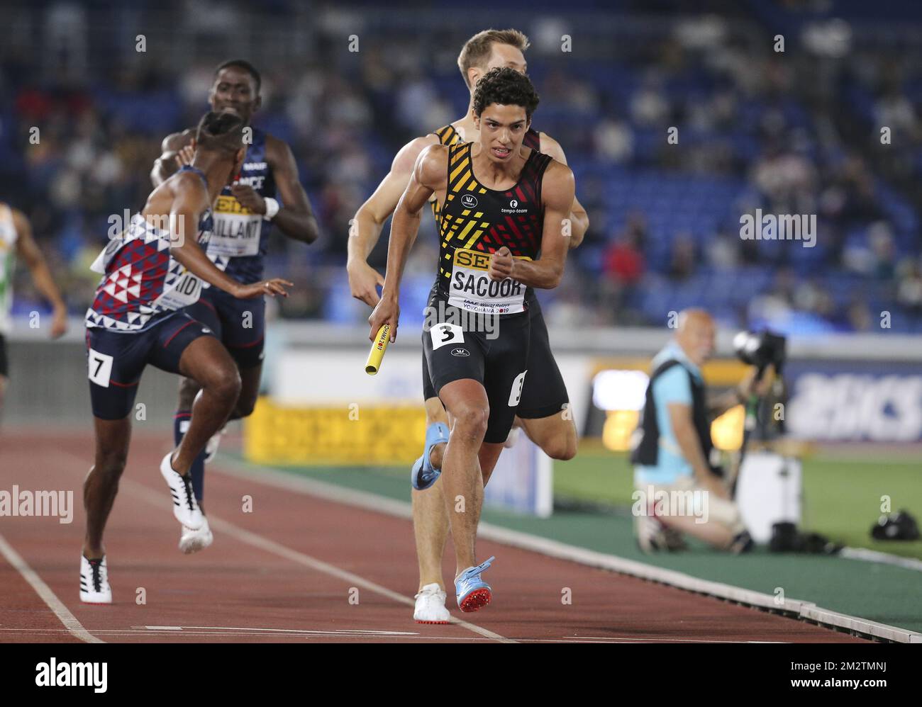 Belgian Jonathan Sacoor pictured during the 4x400m men's race at the ...
