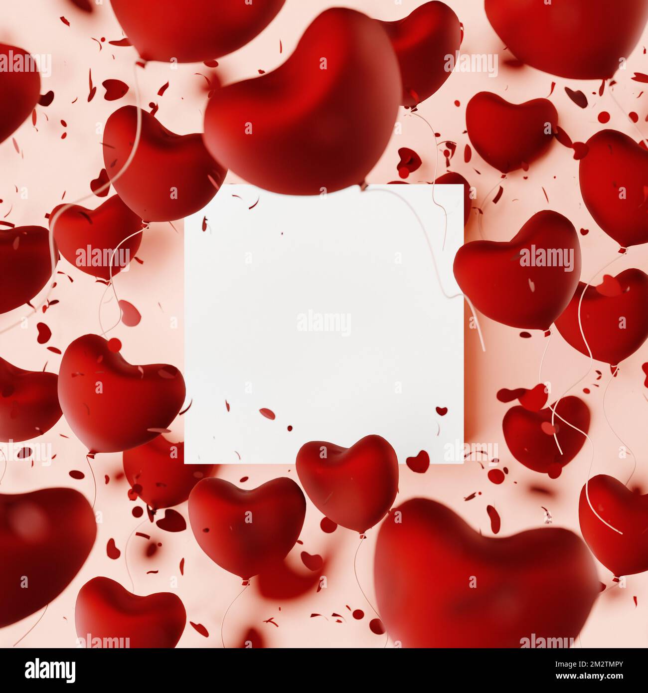 Valentines day celebration. Border with flying heart shape balloons and ...