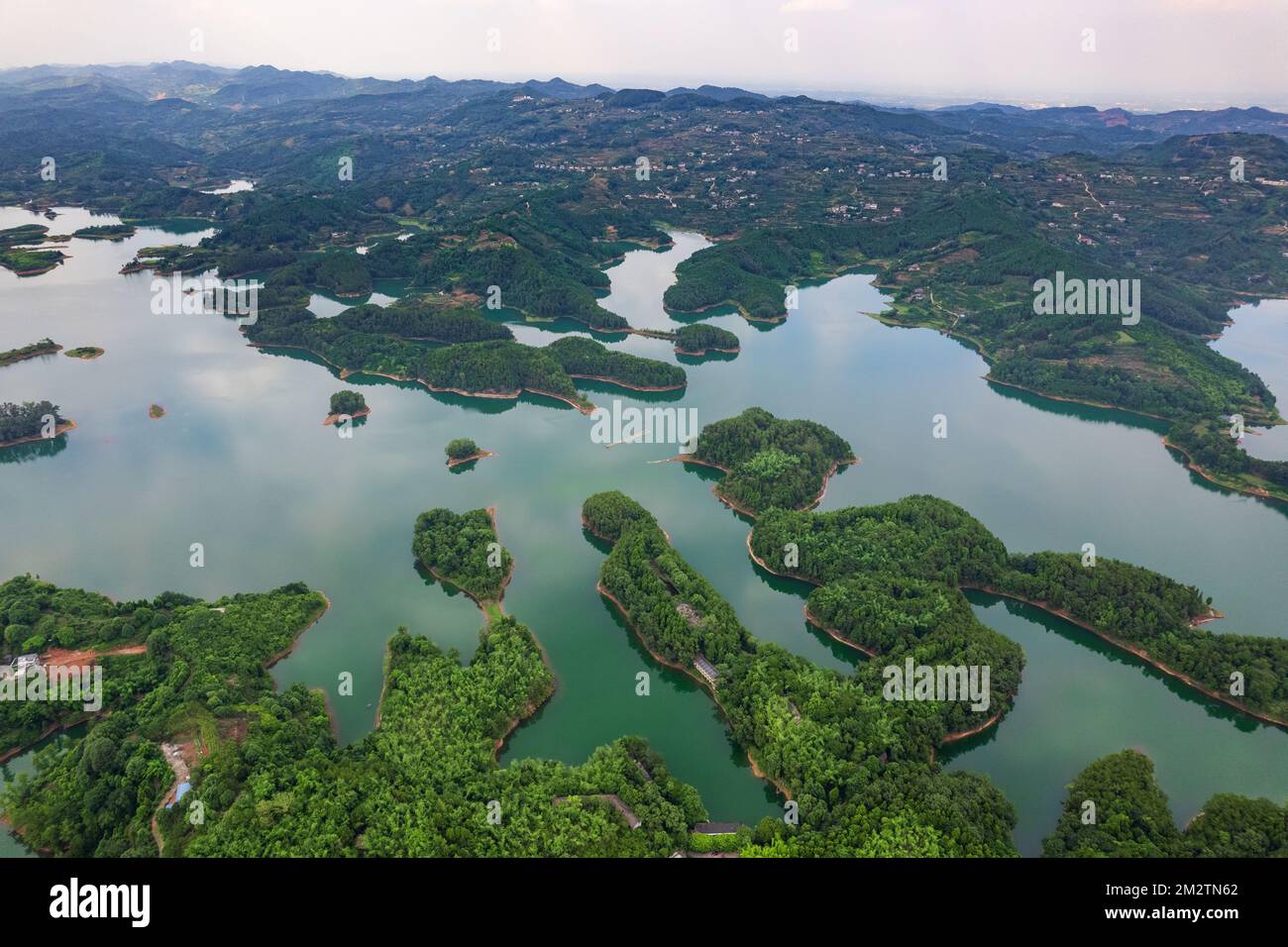 An aerial view of the Heilongtan Reservoir, Renshou County, Meishan ...