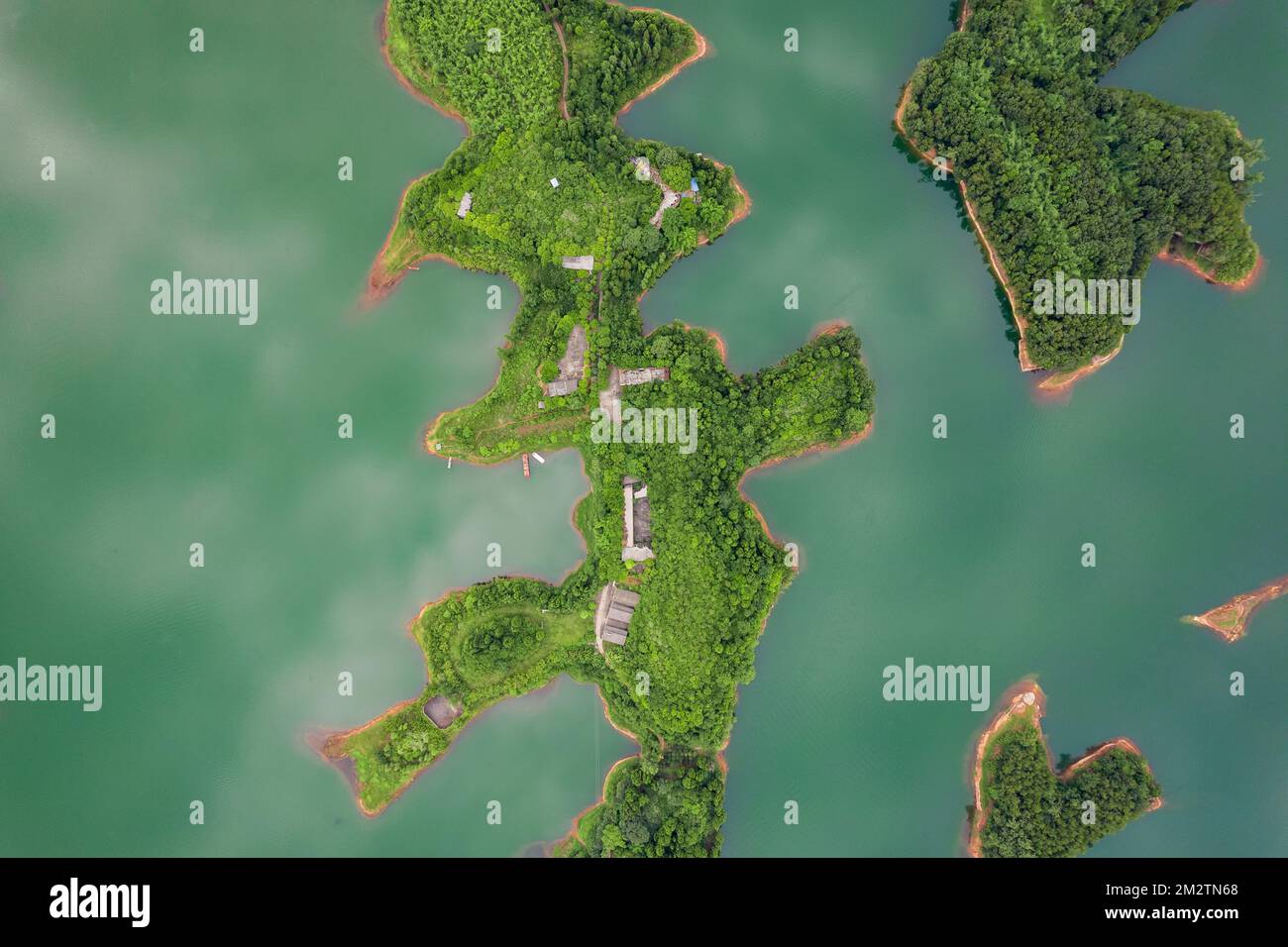 An aerial view of the Heilongtan Reservoir, Renshou County, Meishan ...