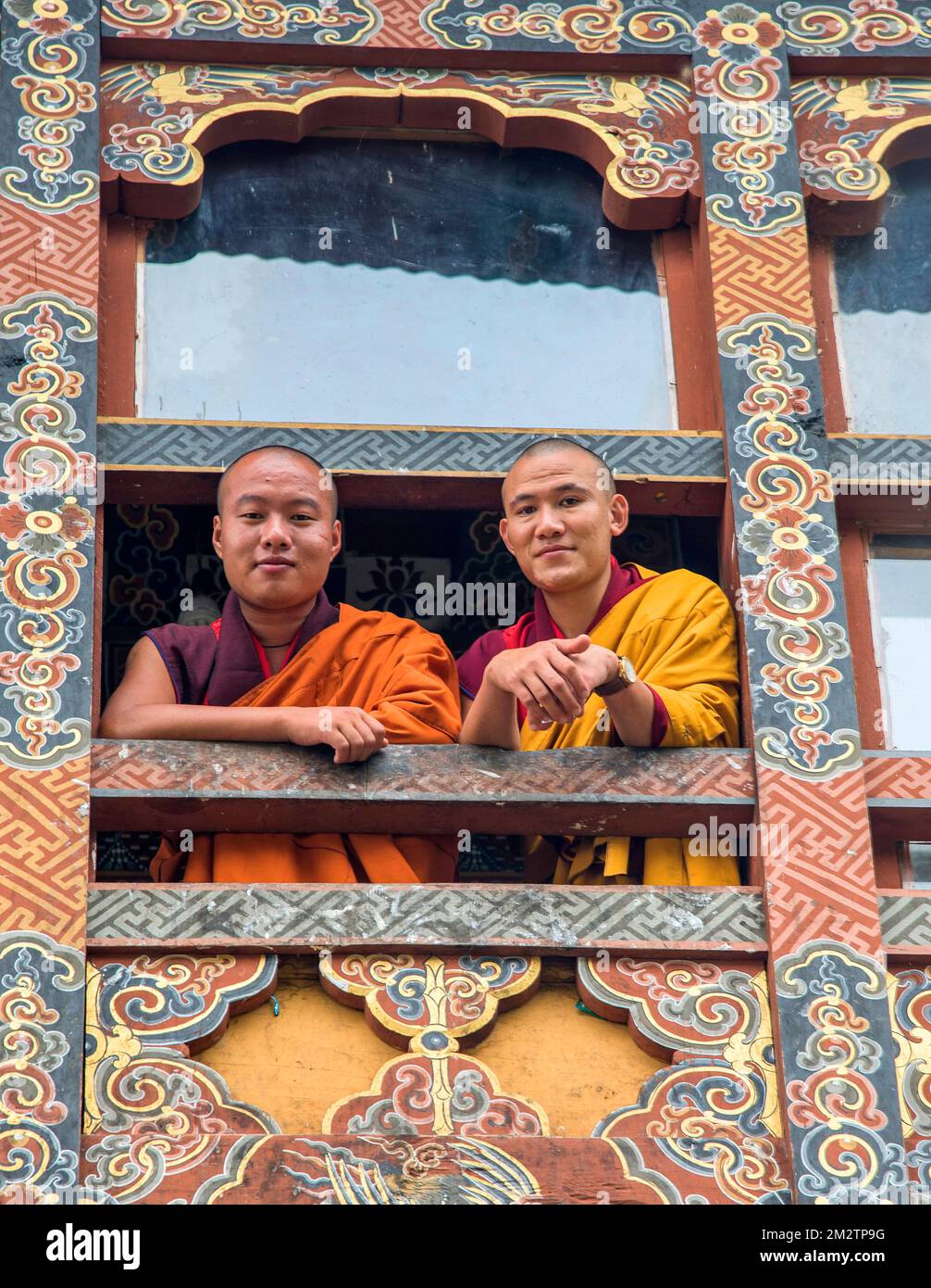 Two monks at Nalanda Buddhist Institute and Monastery Bhutan Stock ...