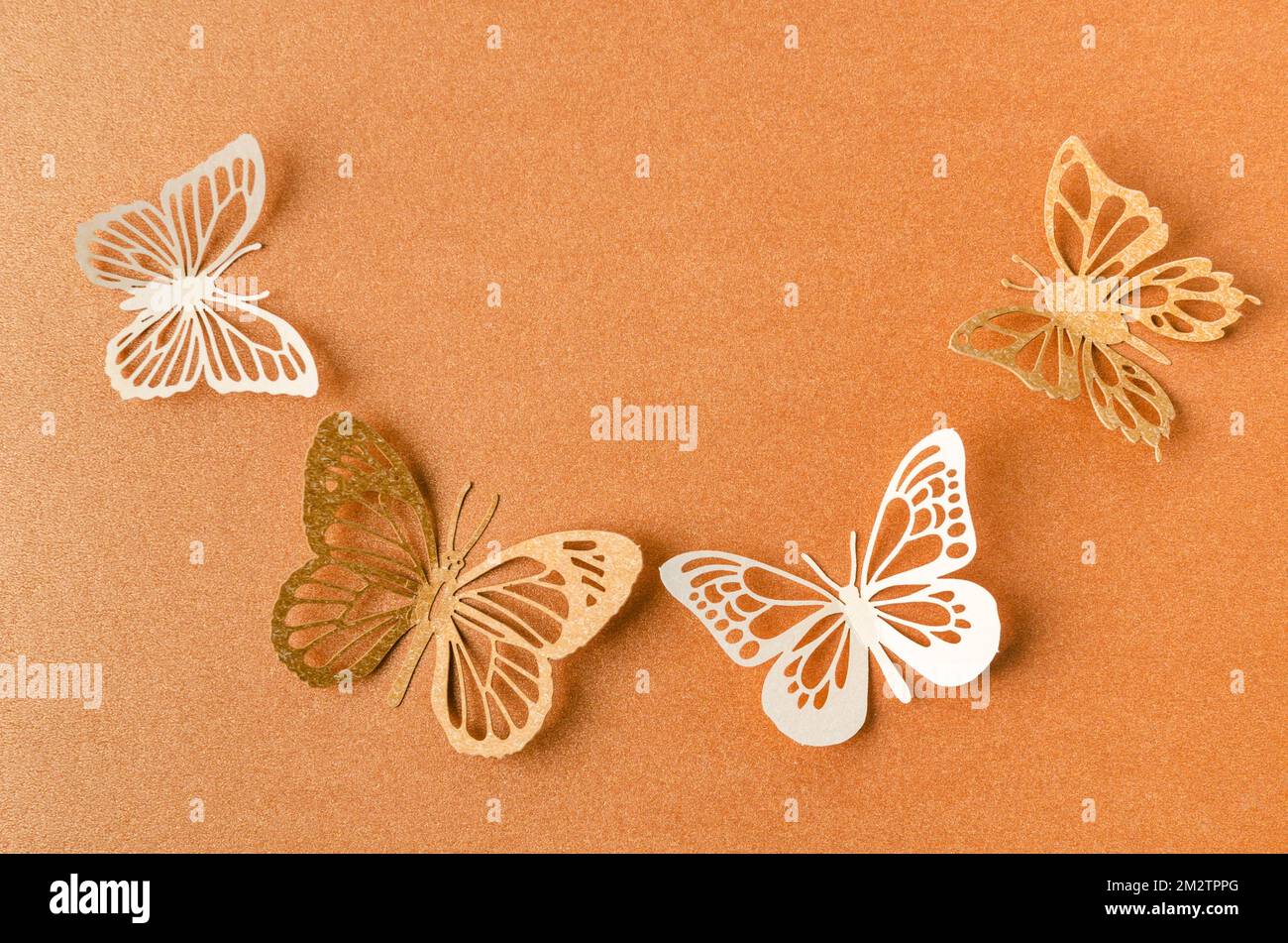Paper butterflies on a orange paper background with empty space Stock ...
