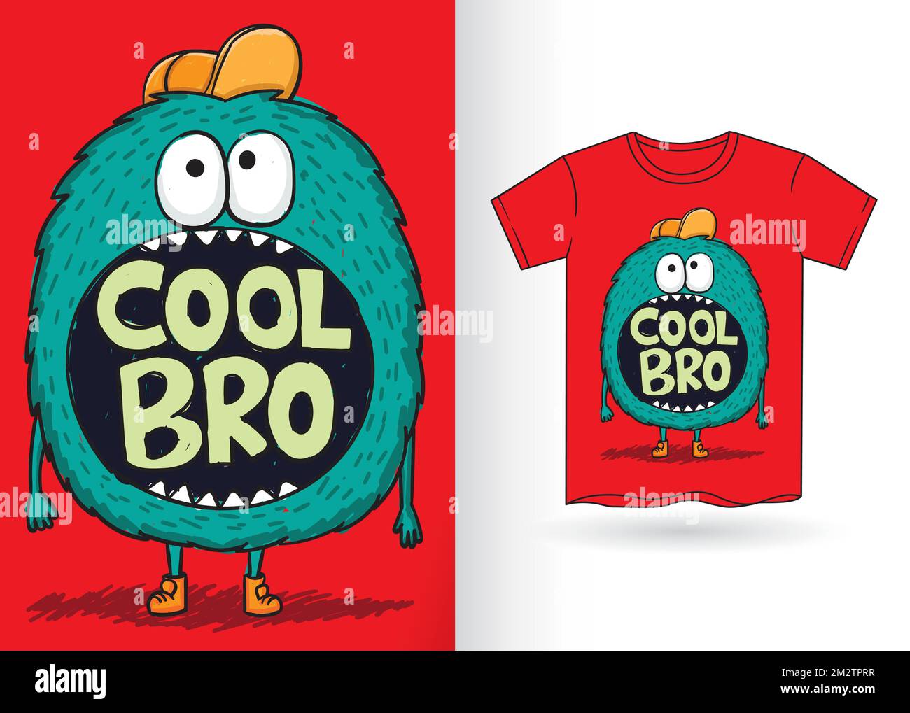 Hand drawn monster cartoon for t shirt with template Stock Vector Image ...