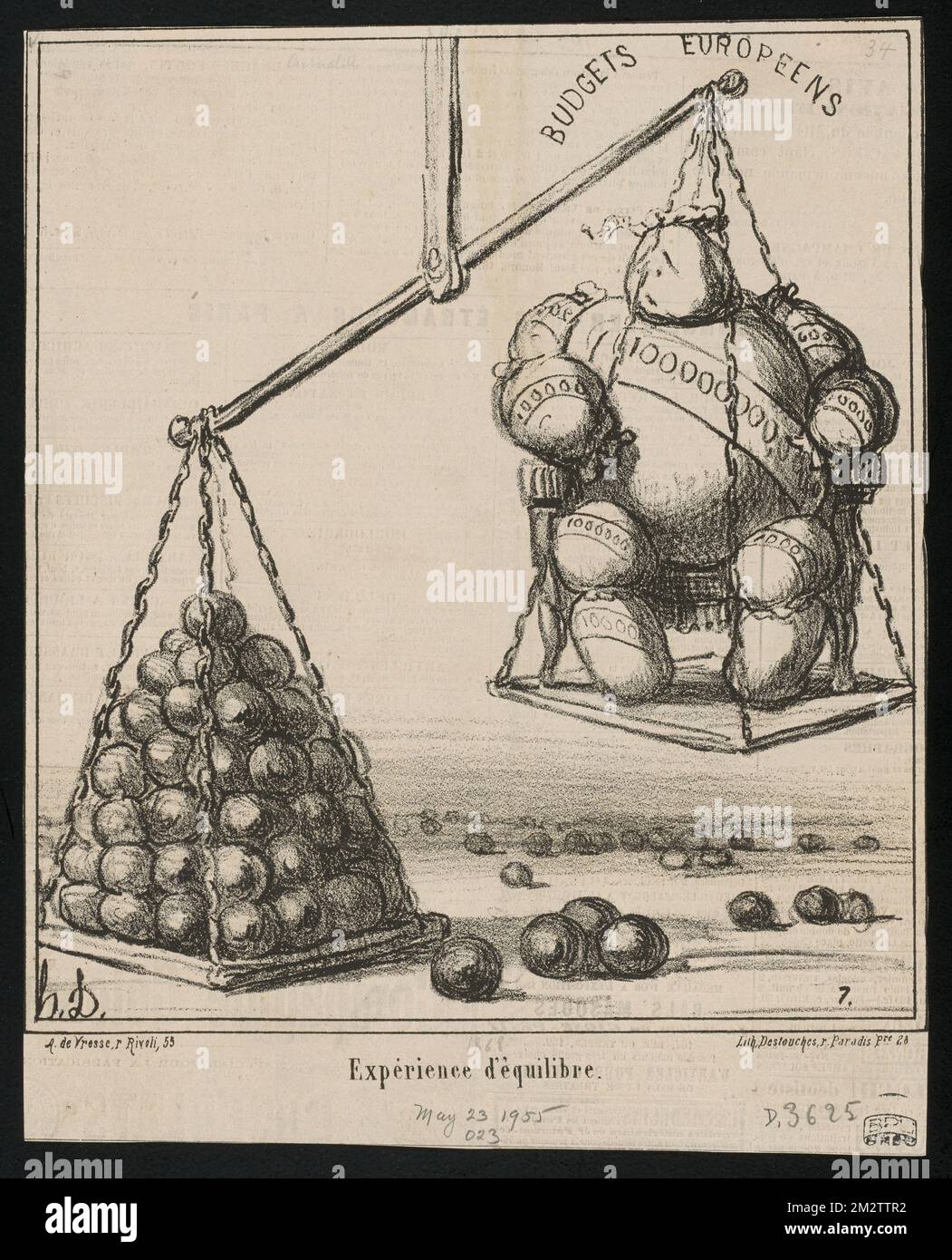 Expérience d'équilibre. Honoré Daumier (1808-1879). Lithographs Stock ...