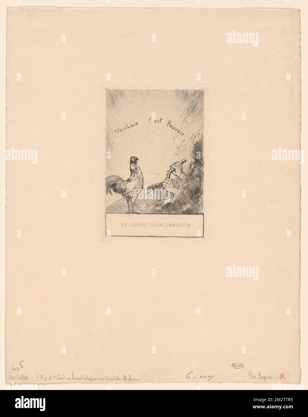 Ex-Libris Léon Gambetta , Roosters, Hands, Alphonse Legros (1837-1911 ...