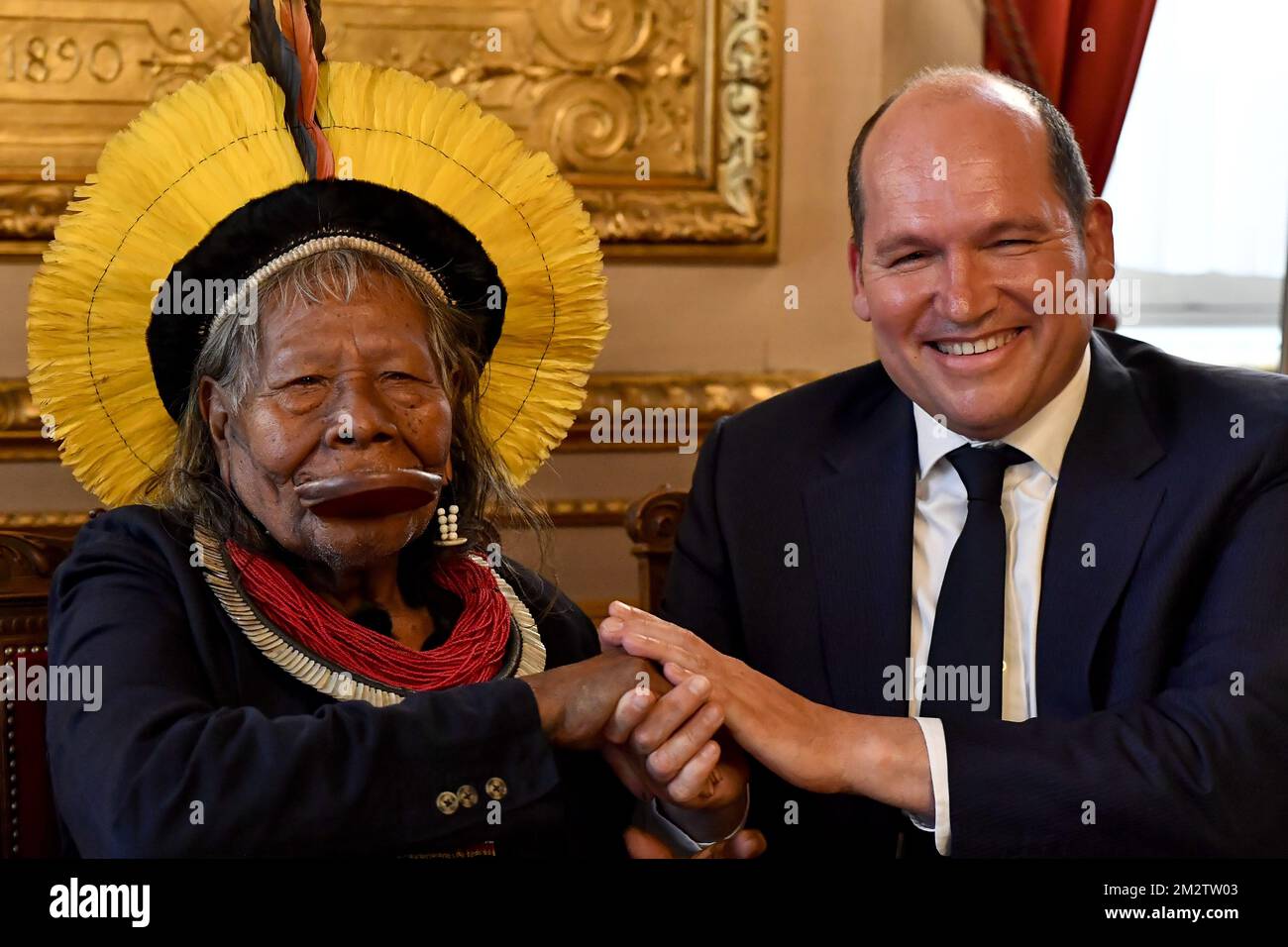 Amazon rainforest activist Chief Raoni Metuktire and Brussels City ...