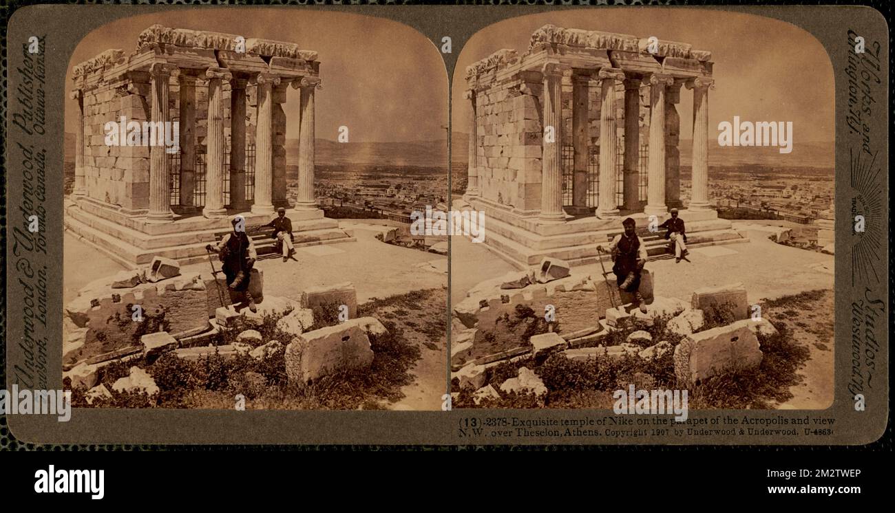 Exquisite temple of Nike on the parapet of the Acropolis and view N.W ...
