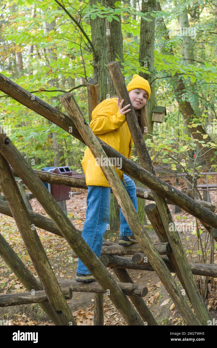 Obstacle course for children in the autumn park. Parkour and more. A ...