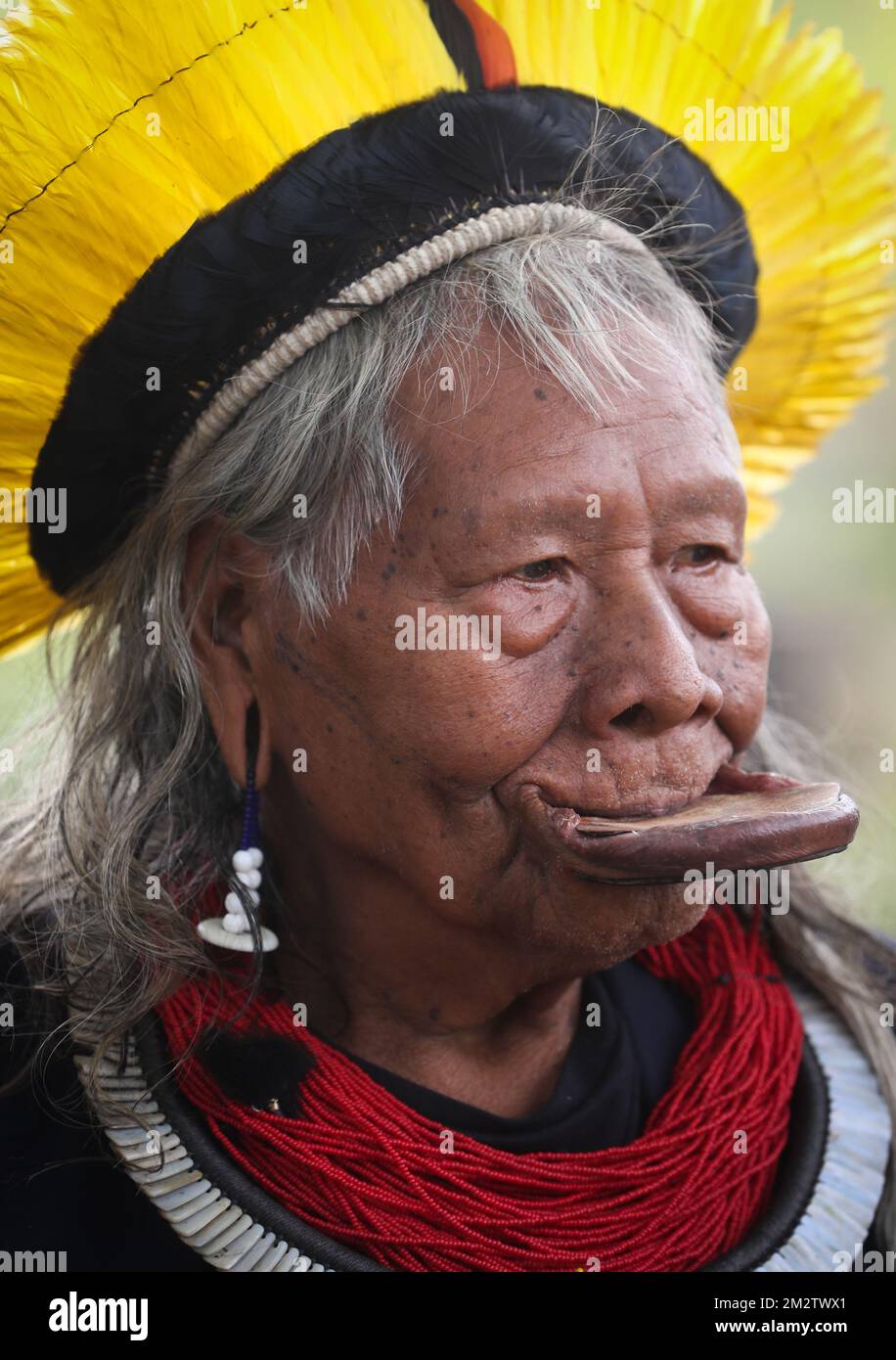 Amazon rainforest activist Chief Raoni Metuktire pictured during a ...
