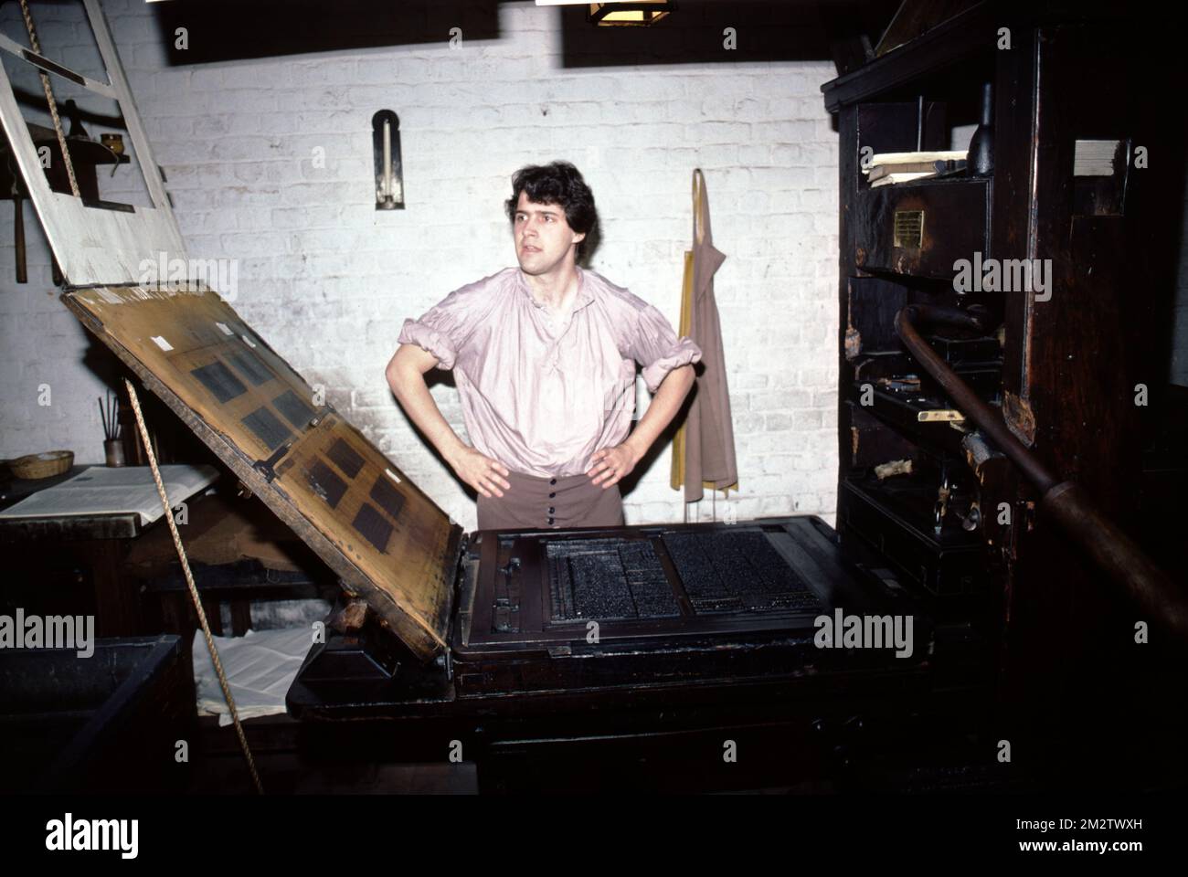 Williamsburg, VA. U.S.A. 4/1984. Colonial printer and binder Stock ...