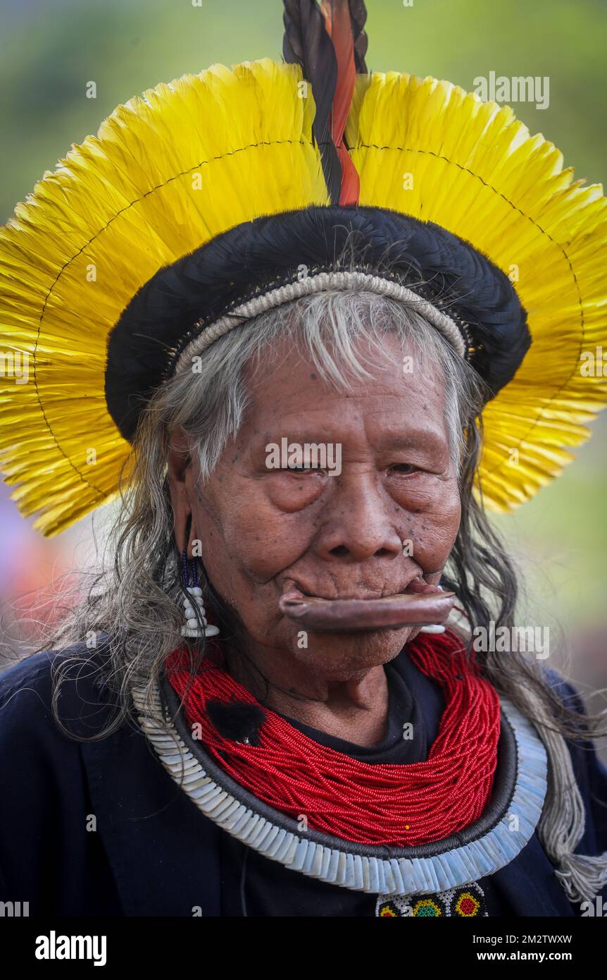 Amazon rainforest activist Chief Raoni Metuktire pictured during a ...