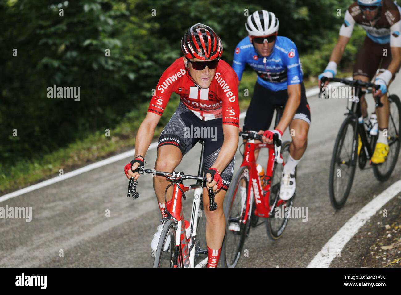 Belgian Louis Vervaeke of Team Sunweb, Italian Giulio Ciccone of Trek ...
