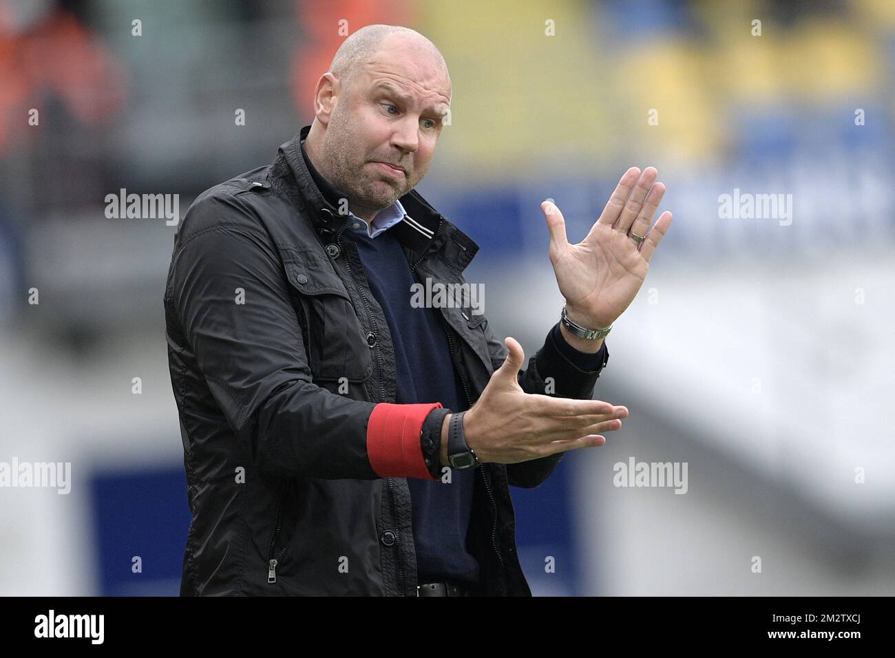Westerlo's head coach Bob Peeters pictured during a soccer match ...