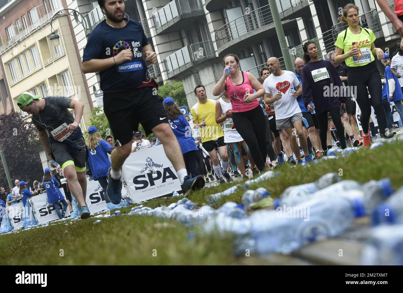 Bottles of water pictured at the 40th edition of the Brussels' 20km run ...