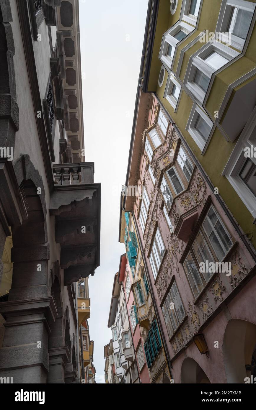 Facades of historic houses in Bolzano old town, Autonomous Province of ...